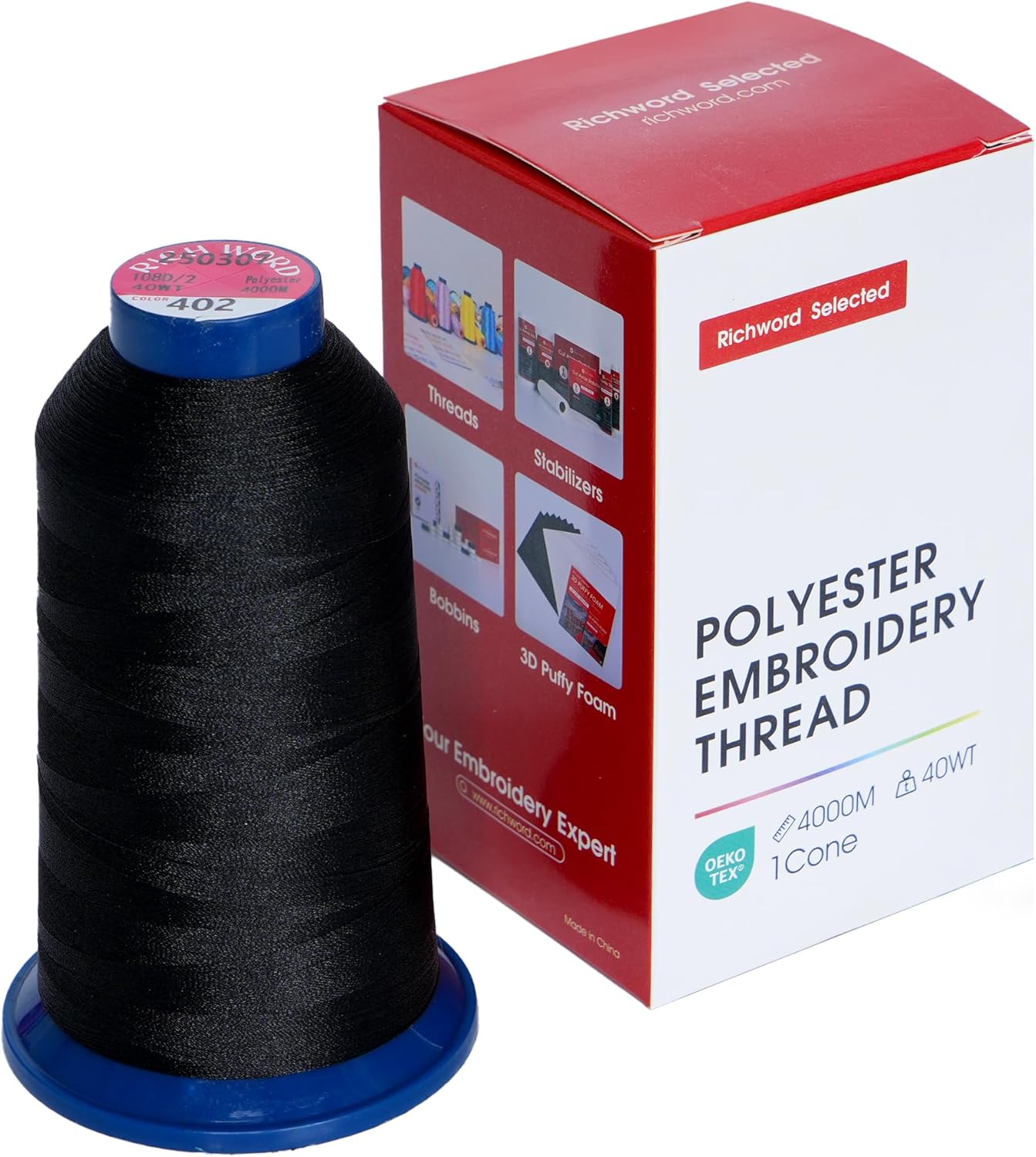 Amazon.com: Richword Selected Black Embroidery Thread 5000Y 40WT ...