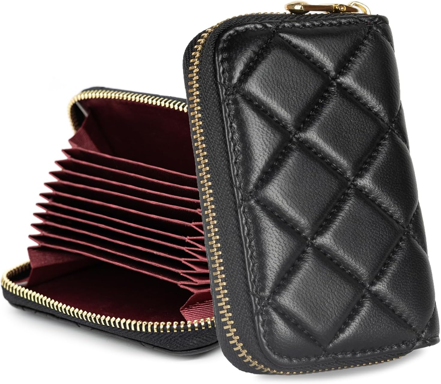 Amazon.com: DORIS&JACKY Quilted Leather Credit Card Holder for Women ...