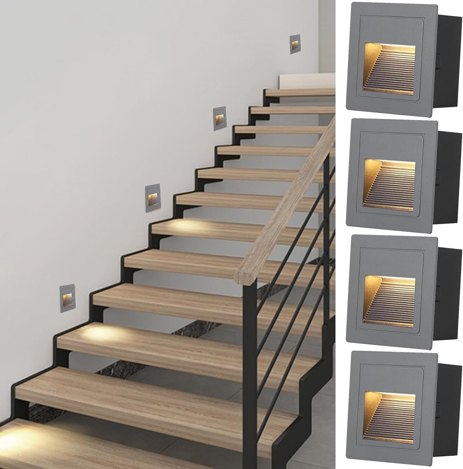 AZHU Luces para Escaleras Exteriores, 4 Pzs 3W 3500K Aluminio Lamparas ...
