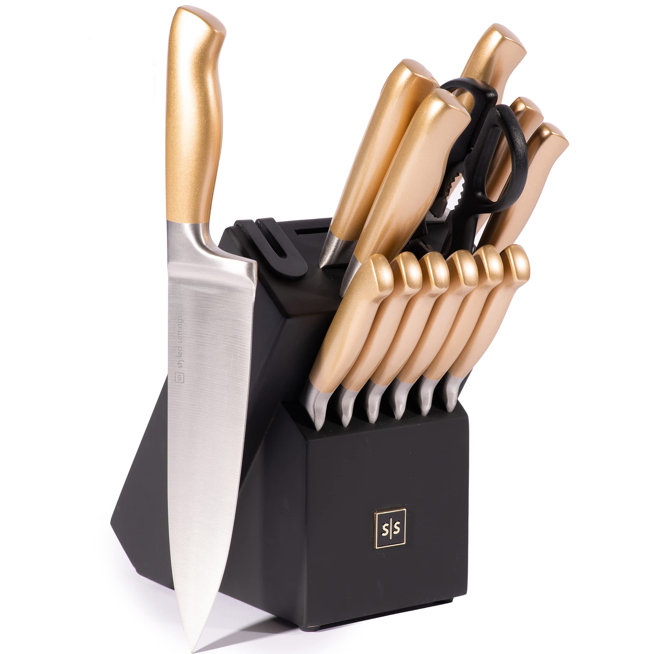 Gold Knife Set With Block 14 Piece Black And Gold | Desertcart Australia