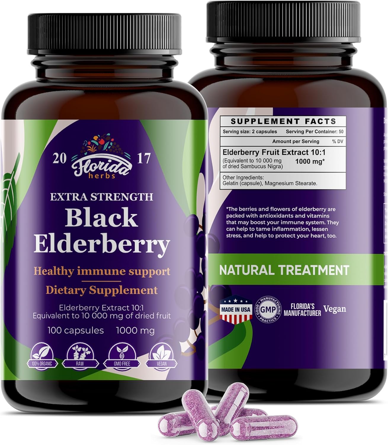 Amazon.com: FLORIDA HERBS Black Elderberry Capsules | 100 Count ...