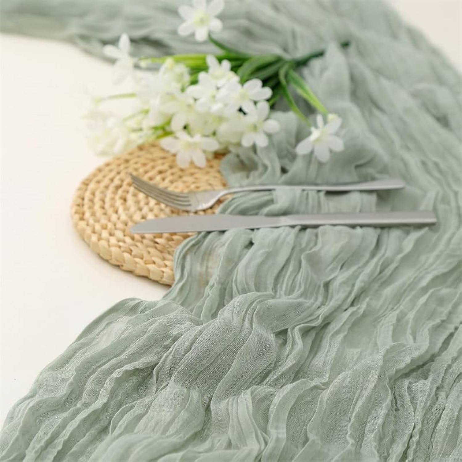 Amazon.com: 2 Pack Cheesecloth Table Runner Sage Green Rustic ...