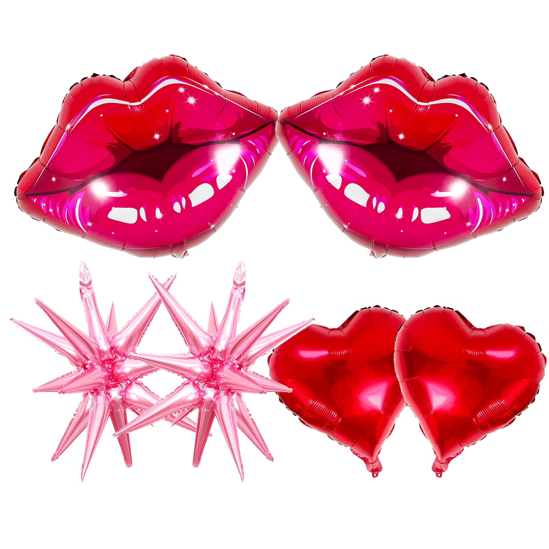Amazon.com: BlissBash 6PCS Red Lips, Red Heart, Pink Star Foil Balloons ...
