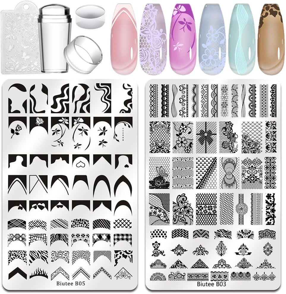 Amazon.com: Biutee Nail Stamping Plates Set 2 PCS Large Plate 110 ...