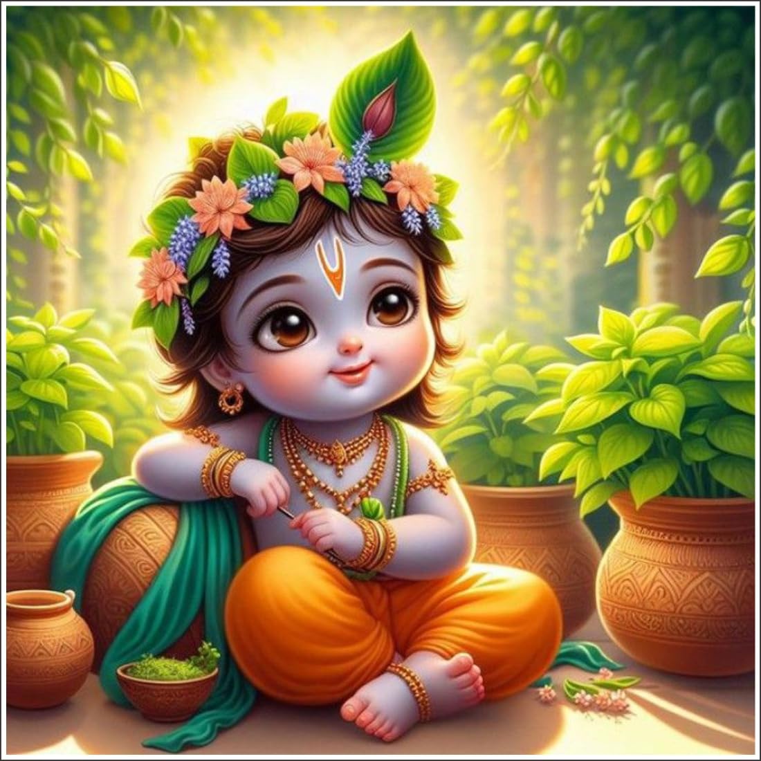 V2Hdecore Bal-Gopal Sitting with Leaf Wall Poster for Pooja Room, Sport ...