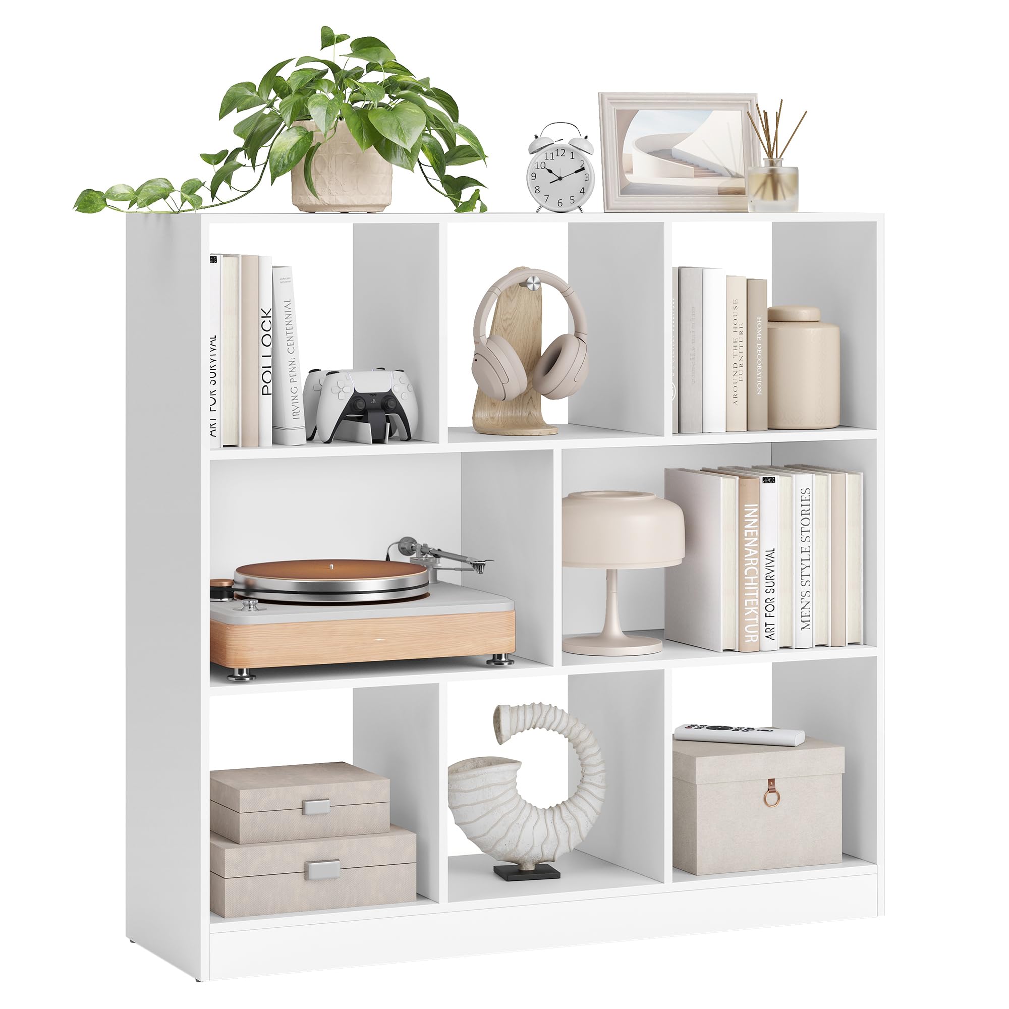 VASAGLE LBC52WT Bookcase, Standing Bookcase with 8 Open Compartments ...