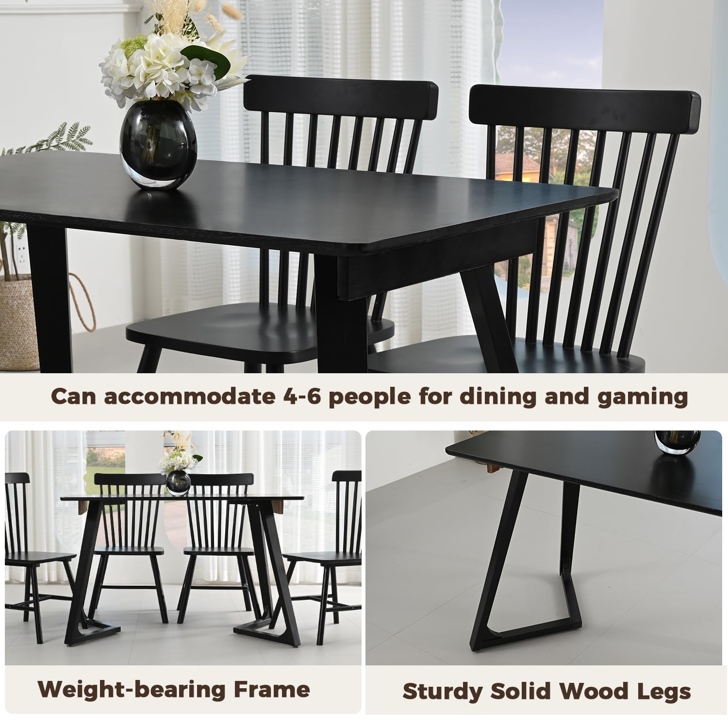 Snapklik.com : 47.2 Inch Solid Wood Dining Table, Mid Century Modern ...