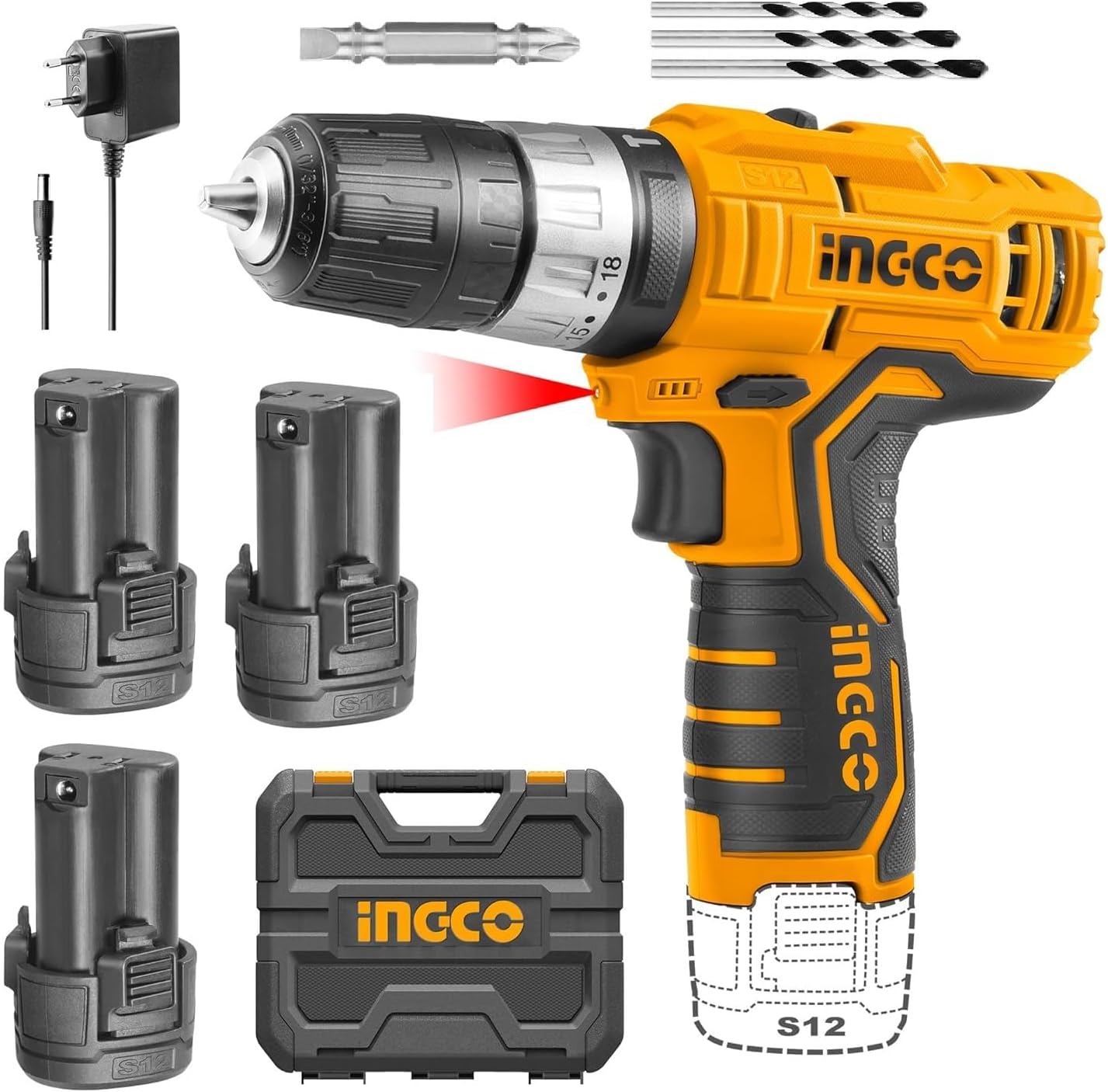 INGCO Cordless Drill Machine with Impact function, Battery Drill ...