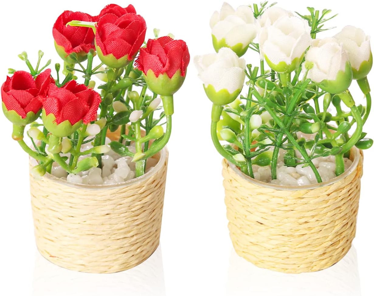 Amazon.com: 2 Pcs 1:6 Miniature Plants Miniature Bonsai Plant Mini Rose ...