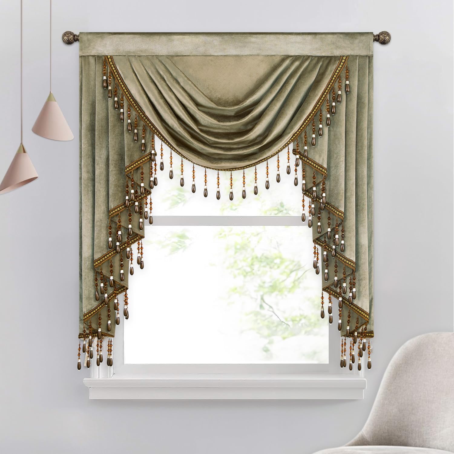 Amazon.com: VOGOL Brown Luxury Velvet Waterfall Valance, Soft Touch ...