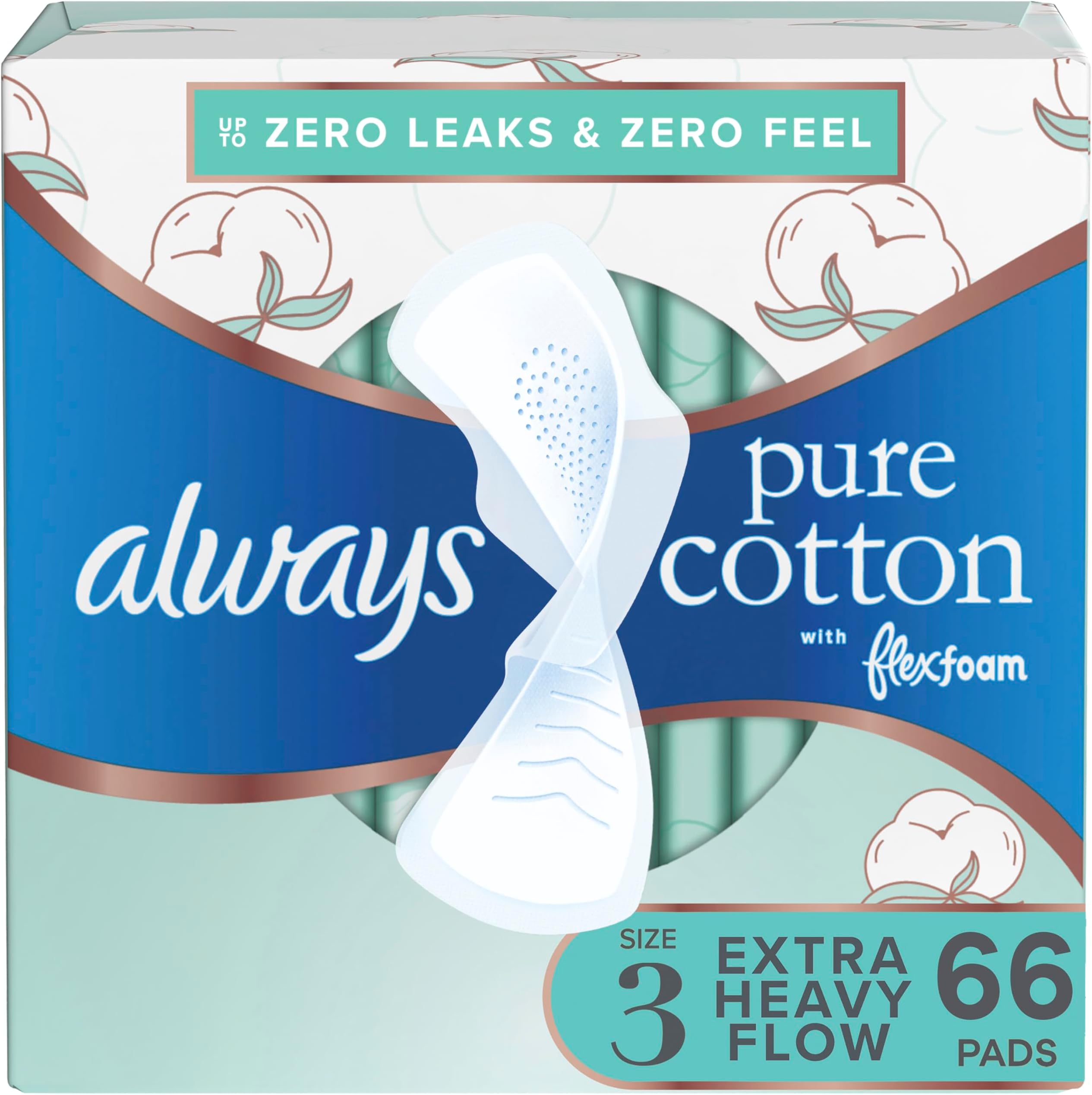 Amazon.com: Always Pure Cotton Feminine Pads for Women, FlexFoam Pads ...