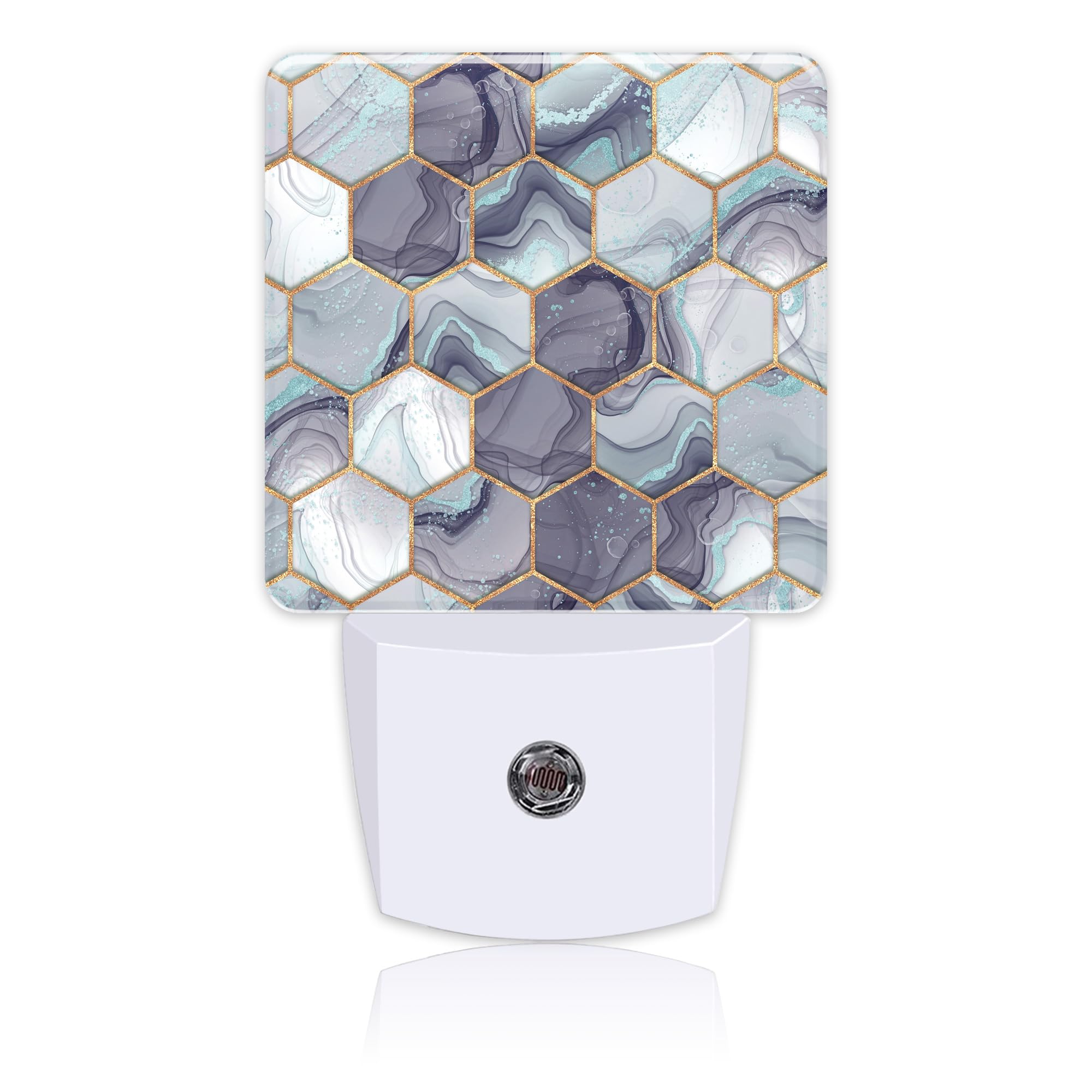 Uiaoiais Hexagon Golden Blue Marble Night Light Plug into Wall with ...