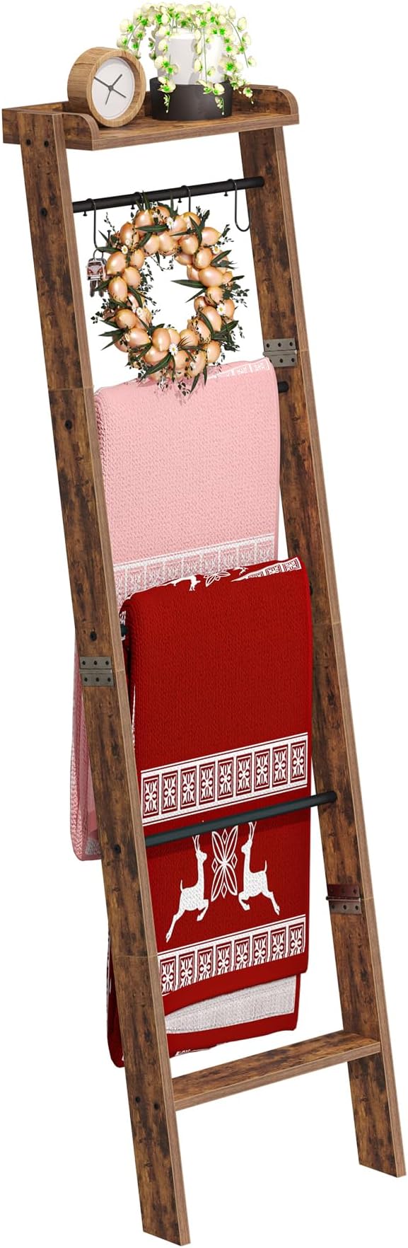 Amazon.com: DGWJSU Blanket Ladder, 5 Tier Ladder Shelf,Wooden Blanket ...