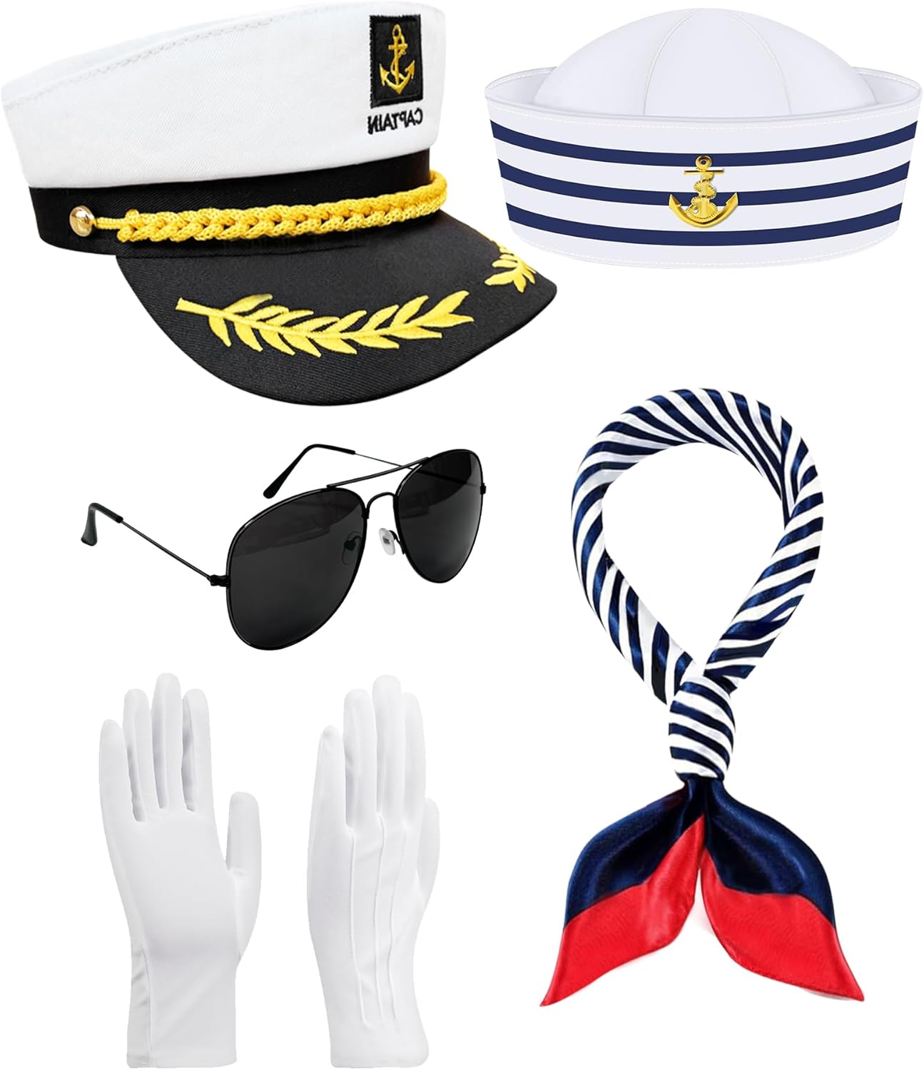 Amazon.com: 5 Pcs Yacht Captain Hat Sailor Ship Cap Scarf Sunglasses ...