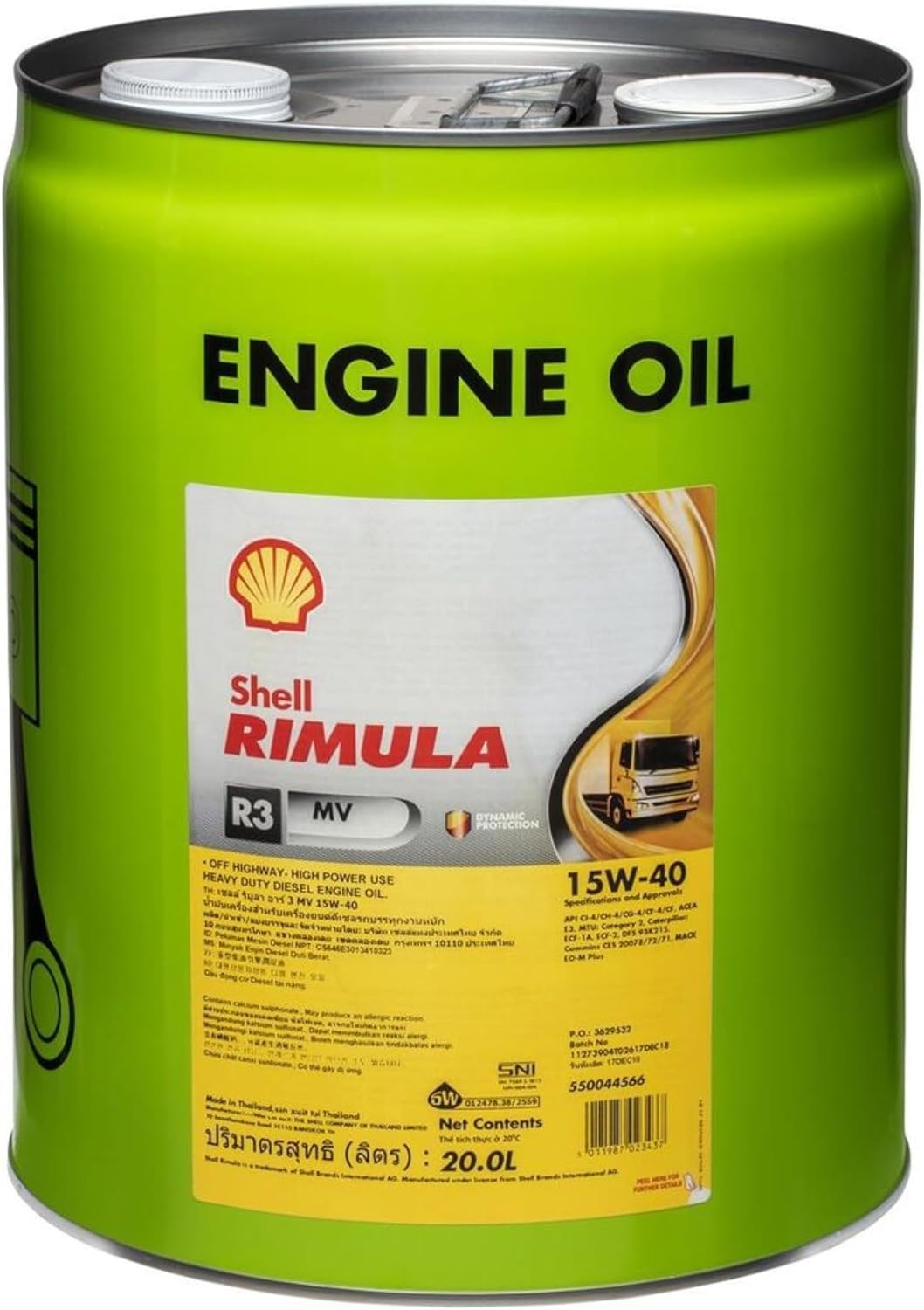 Shell LubricantsRimula R3 MV 15W-40 (CI-4) Engine Oil 20 Litre : Amazon ...