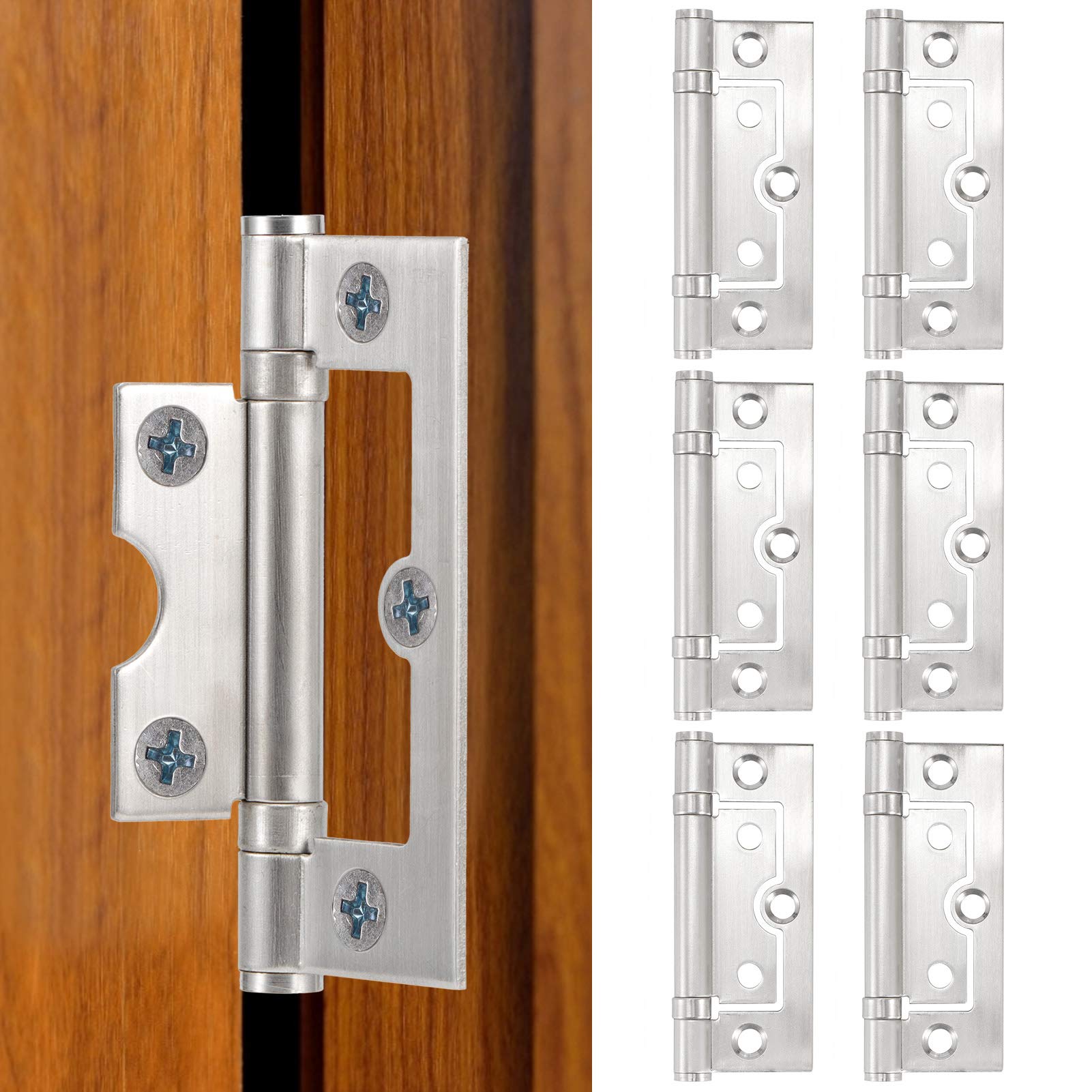 6Pcs 3Inch Door Hinges Ball Bearing 2mm Thick with Screws Stainless ...