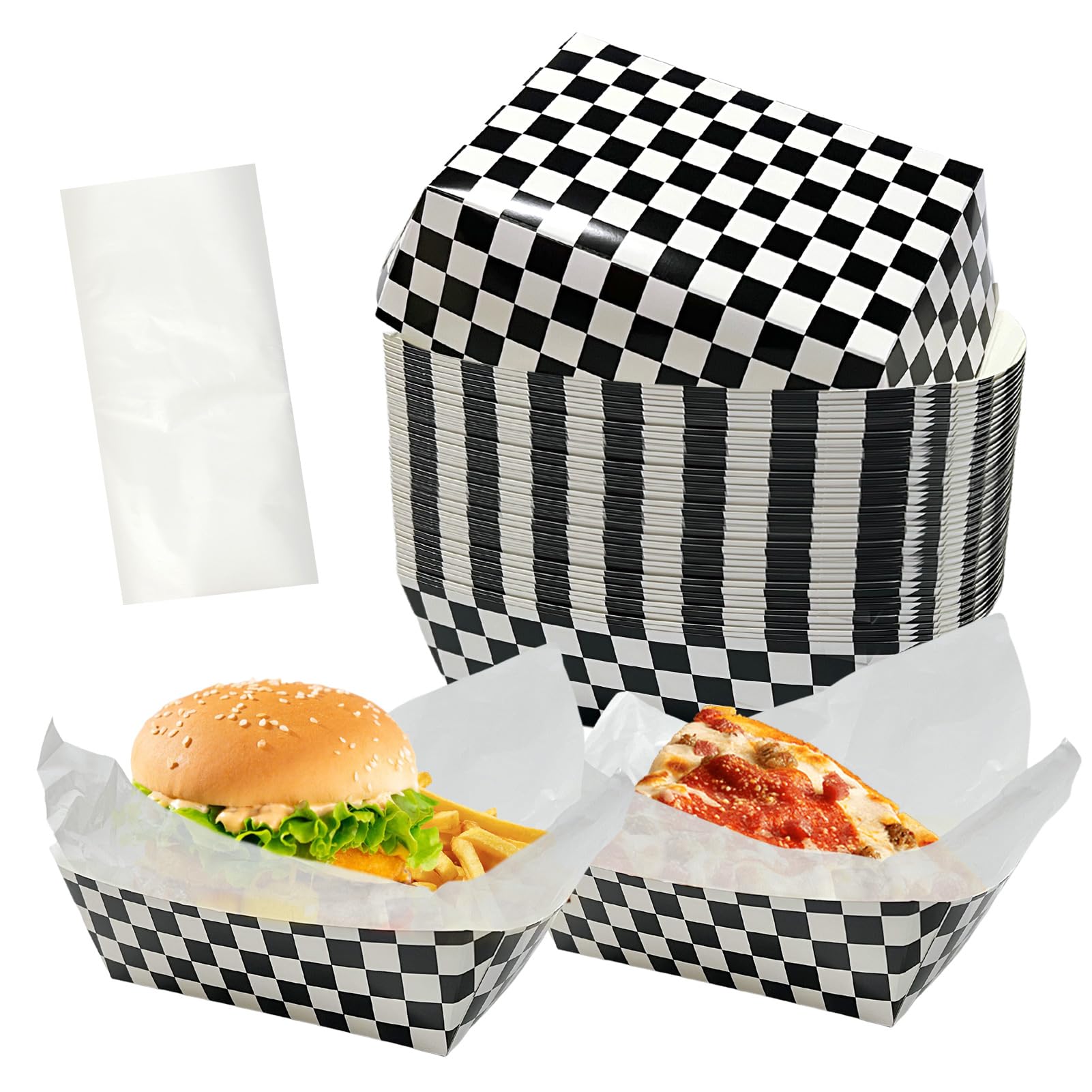 Amazon.com | 100 Pcs Checkered Race Car Paper Food Trays with 100 Deli ...