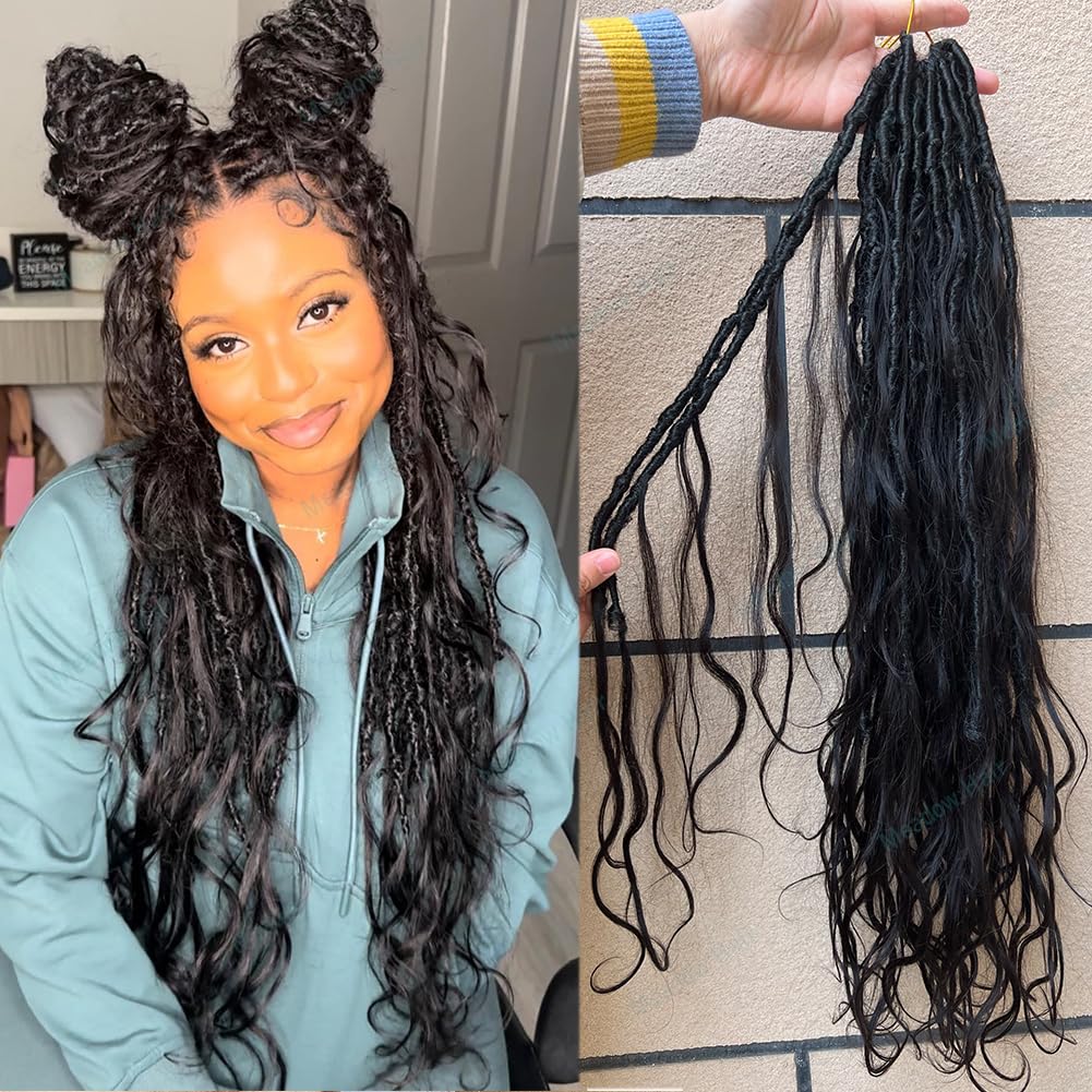 Amazon.com : Boho Faux Locs Crochet Hair With Human Hair Curls Bohemian ...