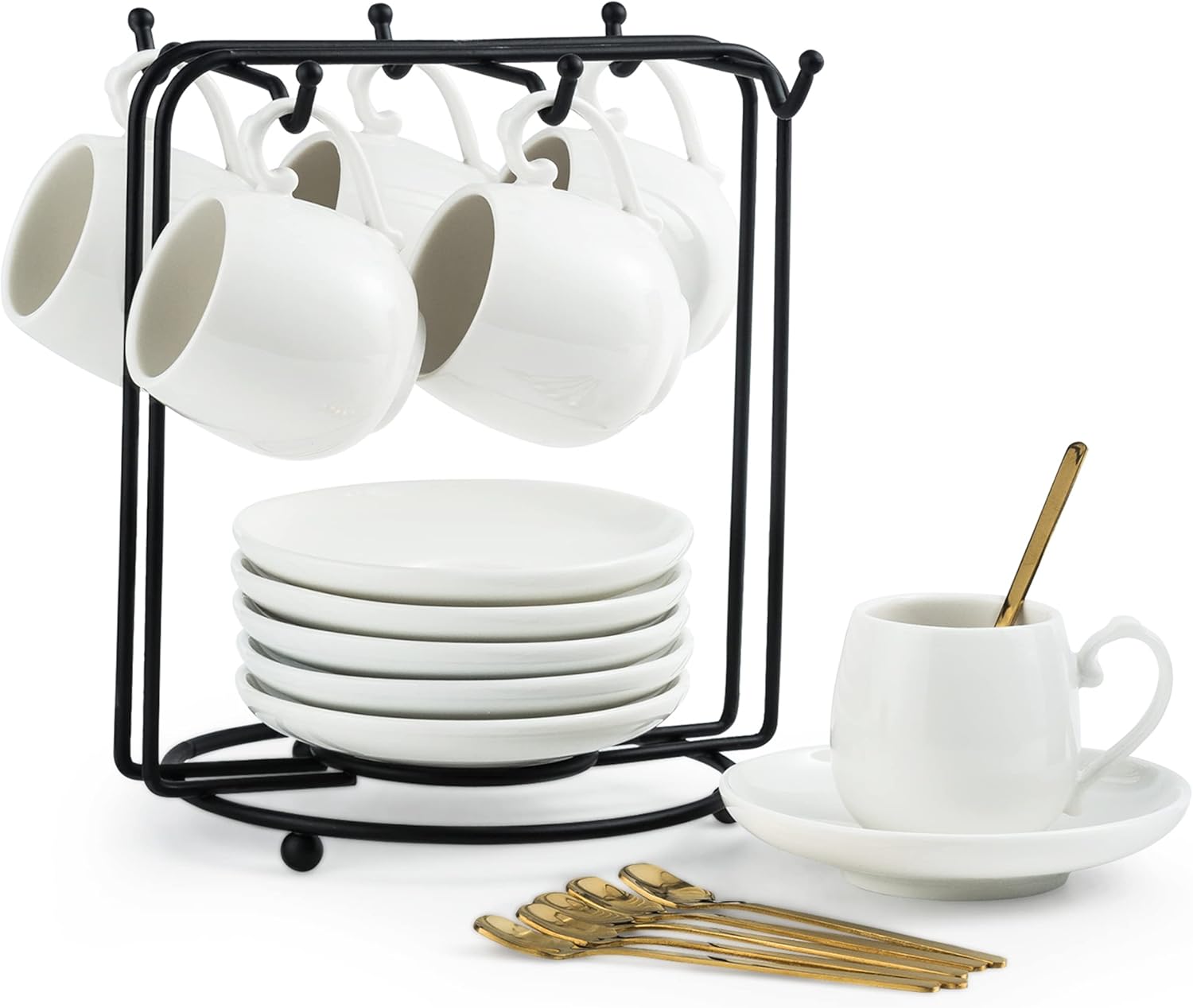 Amazon.com | Espresso Cups with Saucers Set, 3 Ounces Porcelain Coffee ...