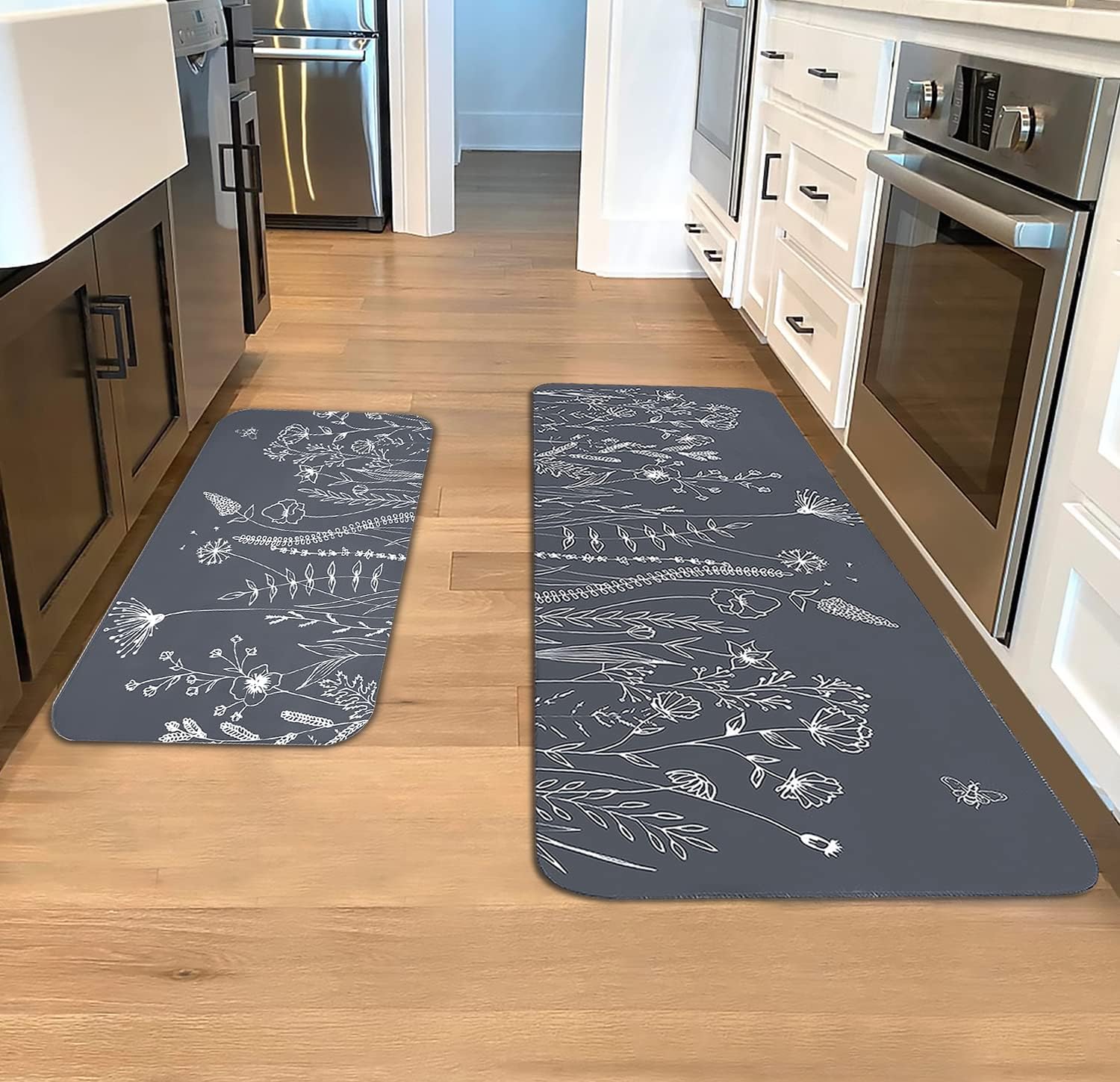 LY4U 2 Pieces Non Slip Kitchen Mat Kitchen Rug Set, Washable Modern ...