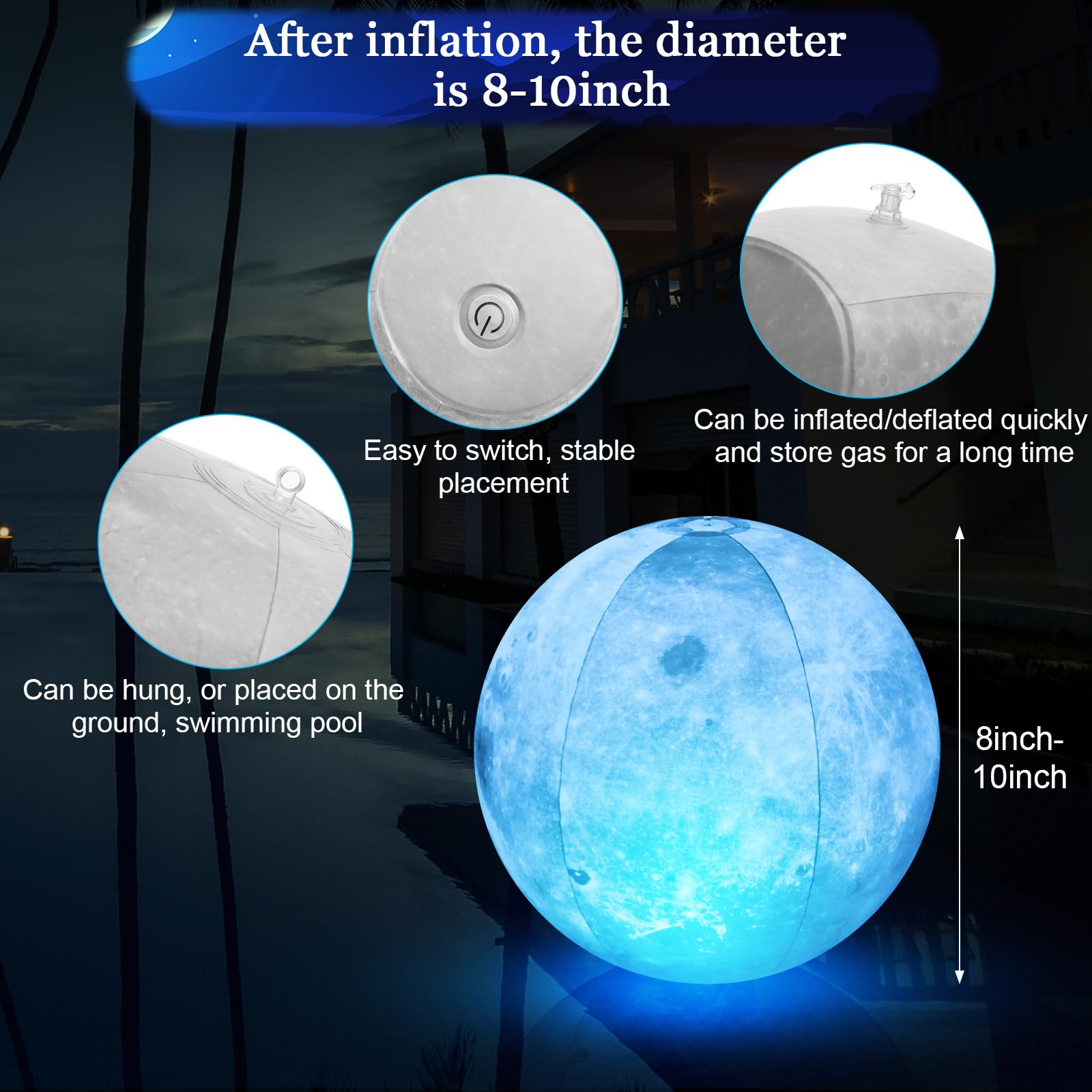 Moon Floating Pool Lights Bulk Solar Rechargeable LED Pool Balls ...