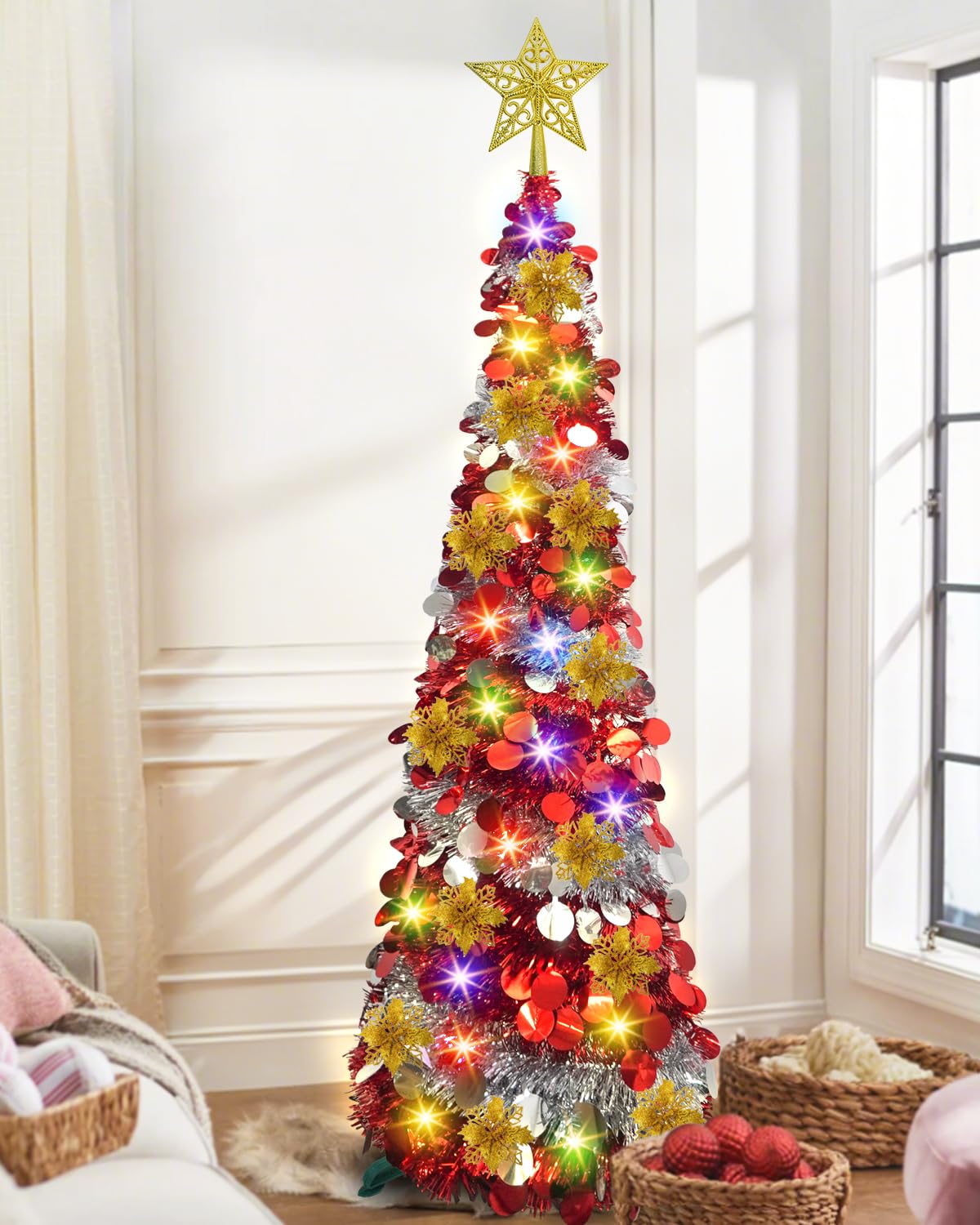 Amazon.com: Succwoah 5 FT Collapsible Christmas Pop Up Tree with 60 LED ...