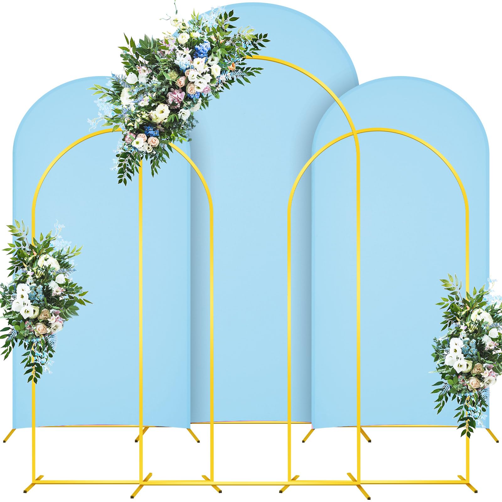 Set of 3 Metal Wedding Arch Backdrop Stand with 3 Arch Cover 7.2 ft, 6 ...