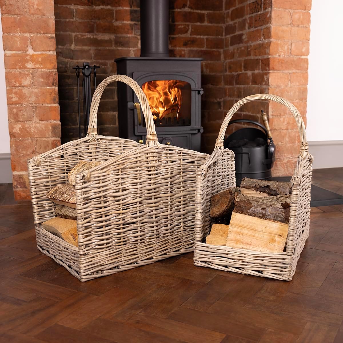 CHARLES BENTLEY Log Basket, Snug, Set Of Two, Open Ended, Wicker Log ...