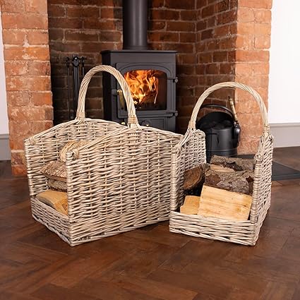 CHARLES BENTLEY Log Basket, Snug, Set Of Two, Open Ended, Wicker Log ...