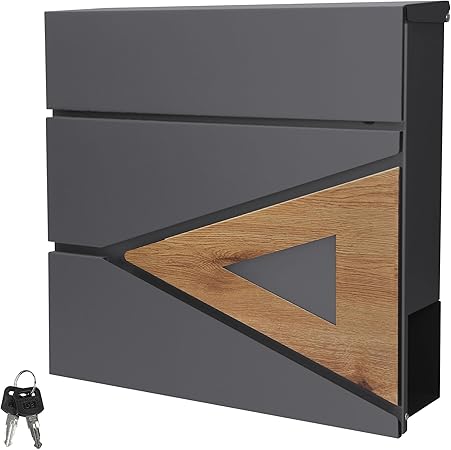 ML-Design Briefkasten 37x36,5x11 cm Anthrazit/Holzoptik aus Stahl ...