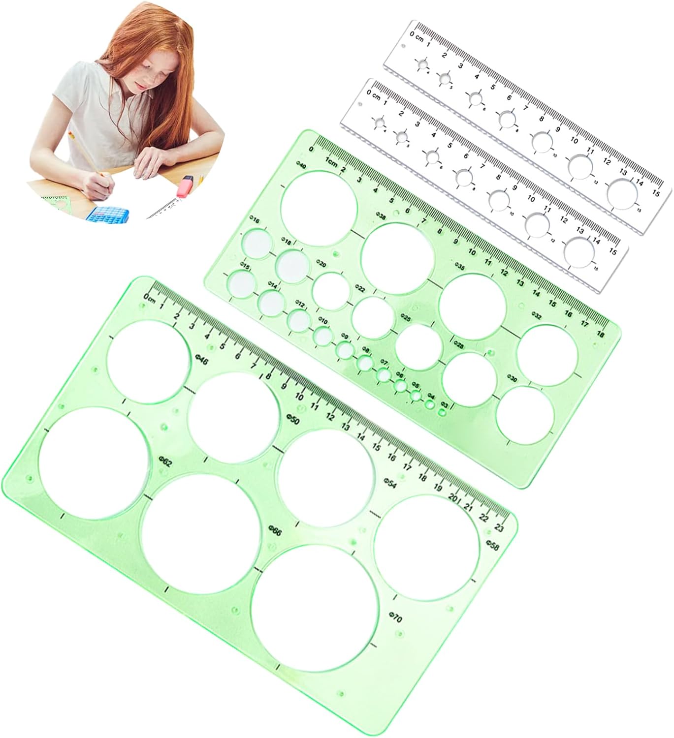 POHOVE 4 PCS Stencil Ruler,Drawing Stencil Ruler,Round Hole Ruler Tool ...