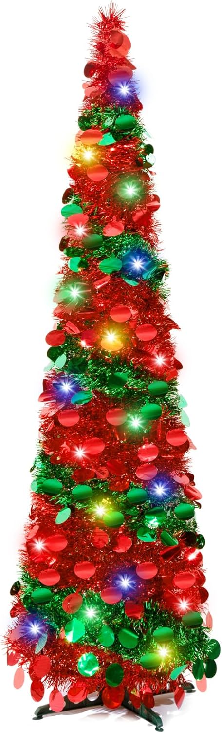 Amazon.com: 5Ft Pop Up Christmas Tree with Lights, Collapsible Pencil ...