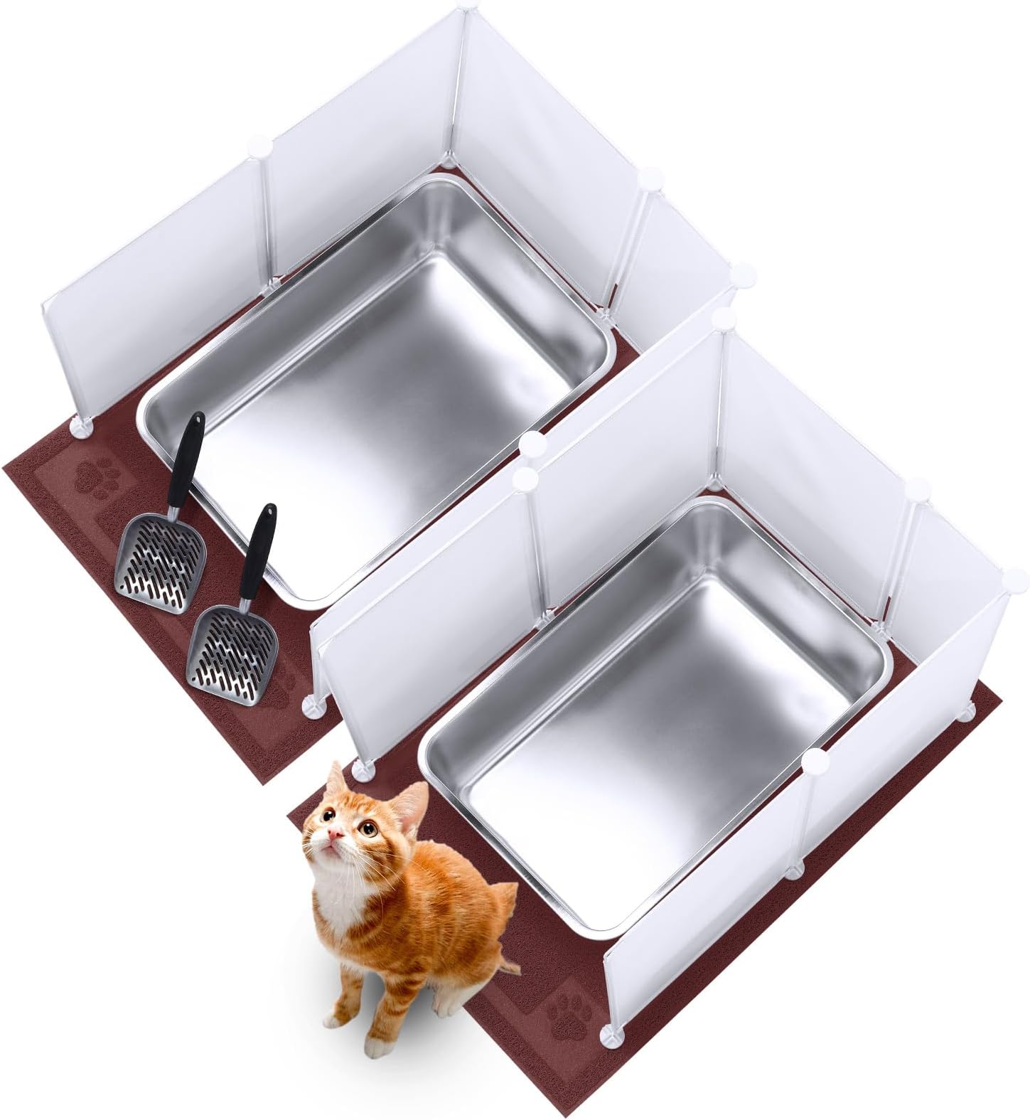 Amazon.com: 2 Set Stainless Steel Cat Litter Box, Large Metal Cat ...