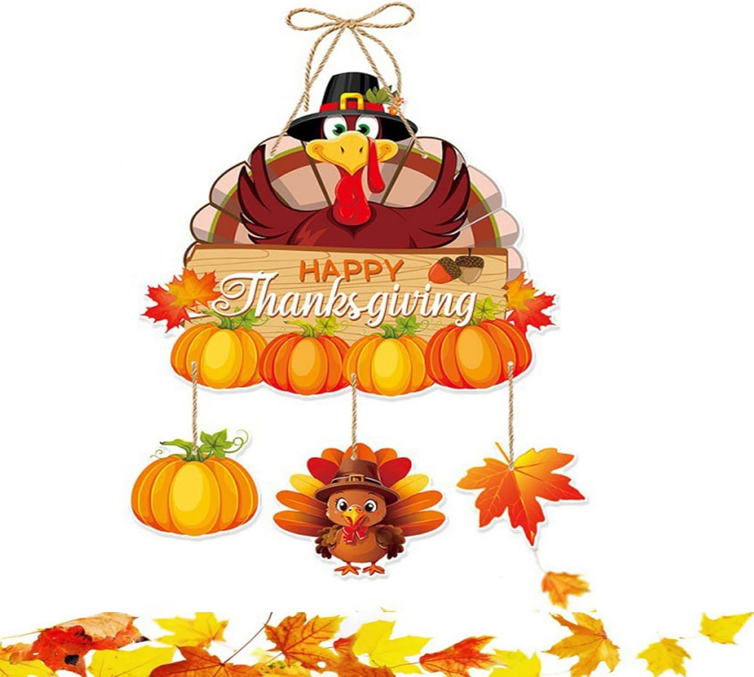 Amazon.com: Thanksgiving Signs Door Decorations, Turkey Hanging Sign ...
