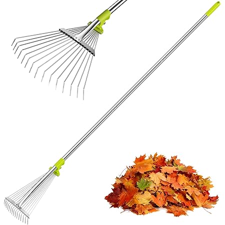 Amazon.com : Leaf Rake, Adjustable Garden Rakes for Lawns Heavy Duty ...
