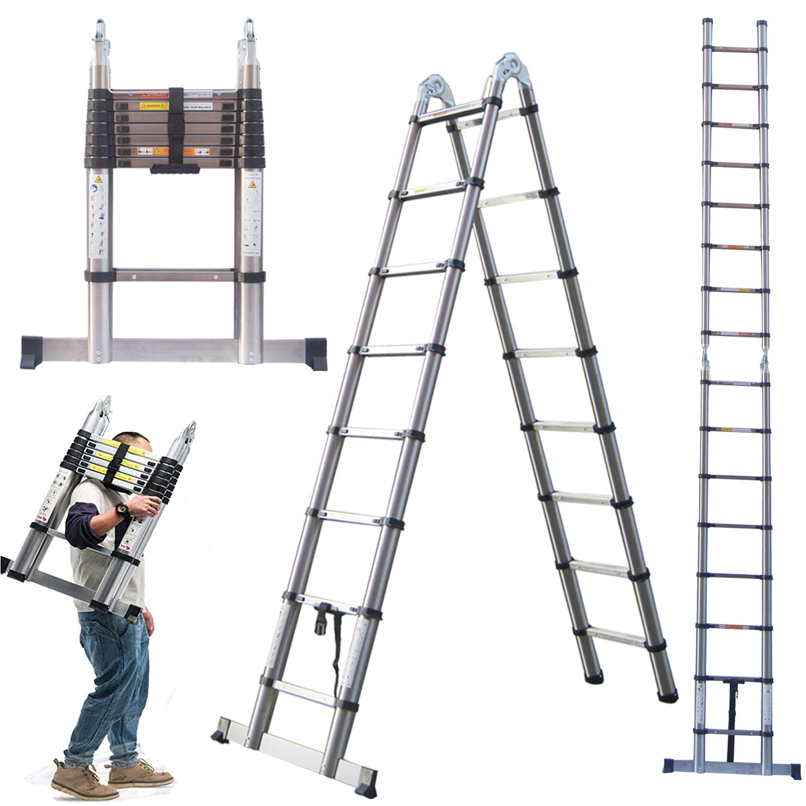 16.4FT/ 5M Telescopic Garden Ladder Extendable Ladders Telescopic Loft ...