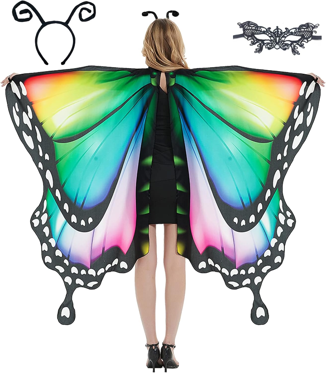 Amazon.com: GRAJTCIN Butterfly Wings Cape for Womens Halloween Fairy ...