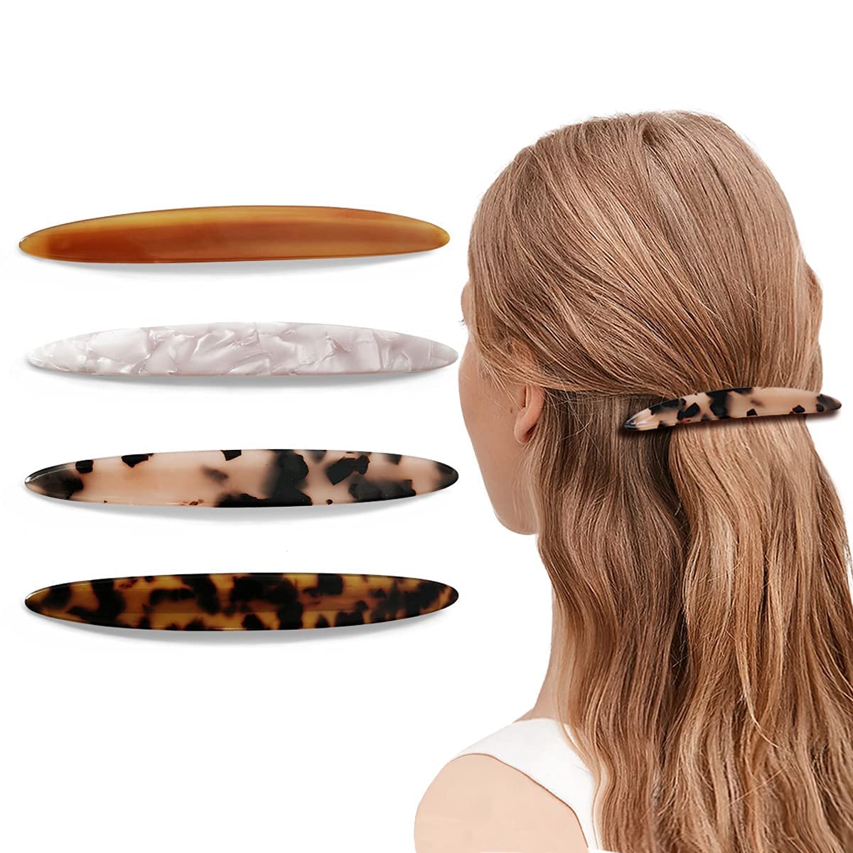 3 PCS Tortoise Shell Barrettes for Women and Girls - Long French Design ...