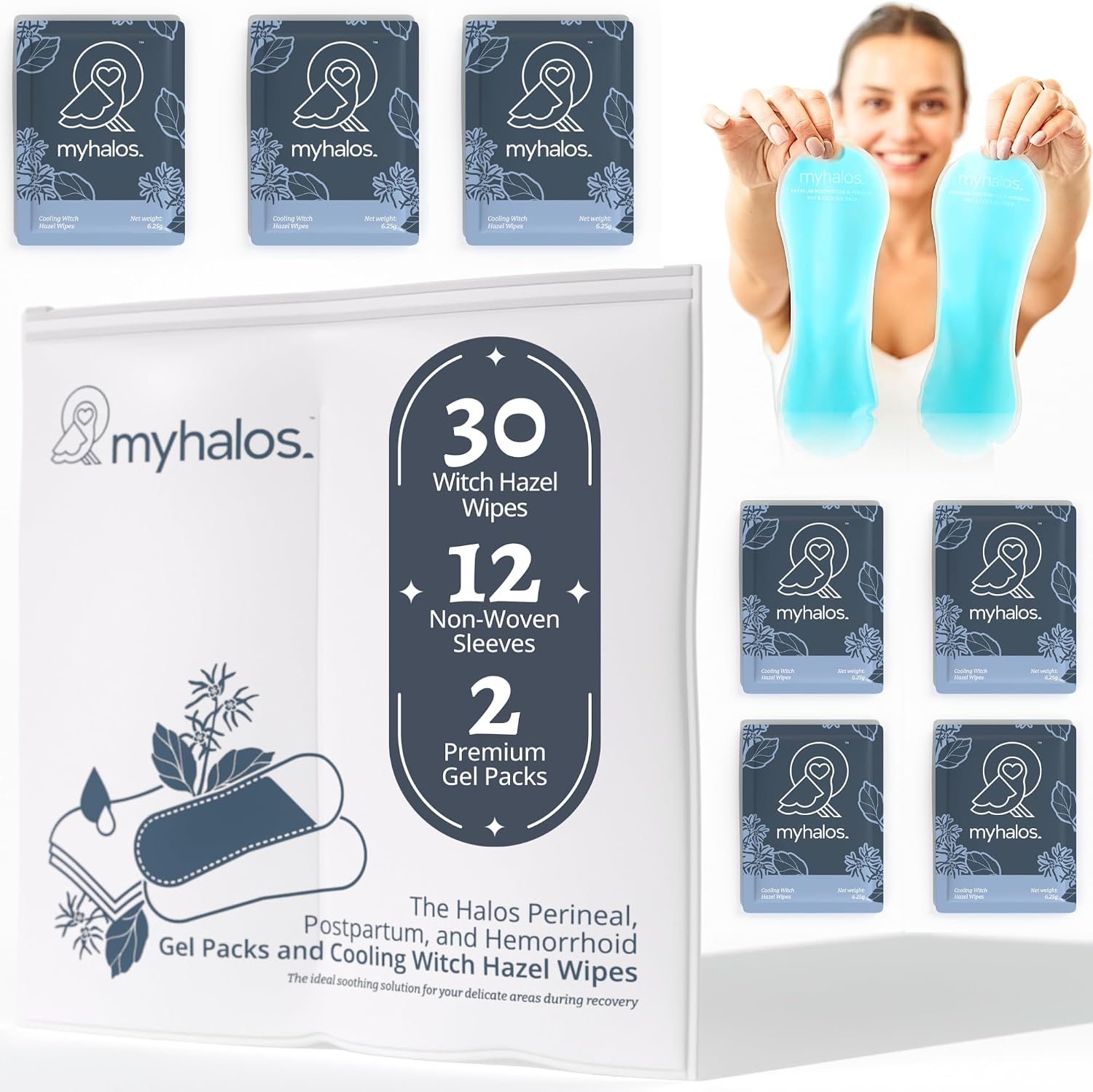 44 pcs- Perineal Ice Packs for Postpartum & 30 Witch Hazel Wipes for ...
