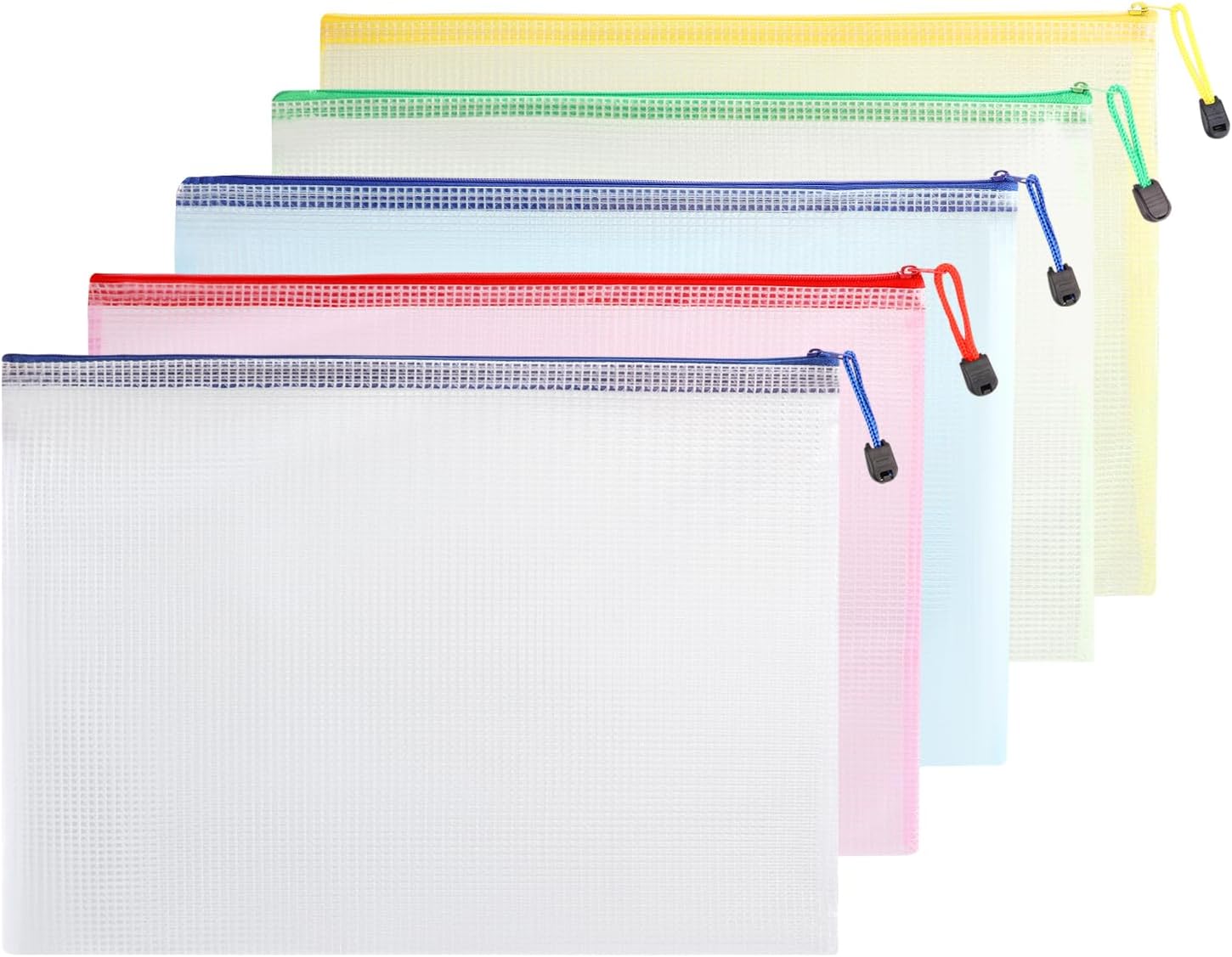 Mesh Document Bag - 10 Pack - Durable Plastic Zipper File Wallet Rope ...