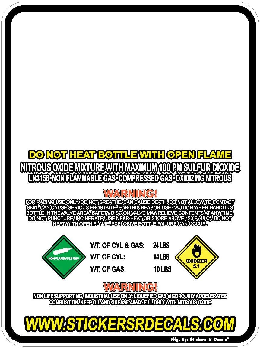 Amazon.com: 10LB Nitrous Oxide Bottle Decal Refill Replacement Sticker ...