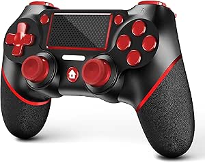 AceGamer Wireless Game Controller for PS4, Custom Black Red Design with ...