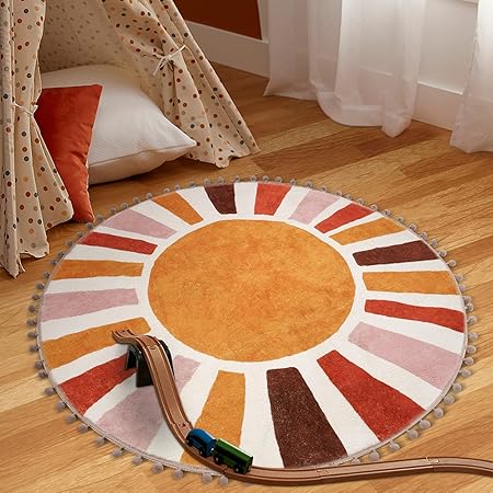 Amazon.com: Round Boho Rug Hand Drawn Rainbows Cute Set in Pastel and ...
