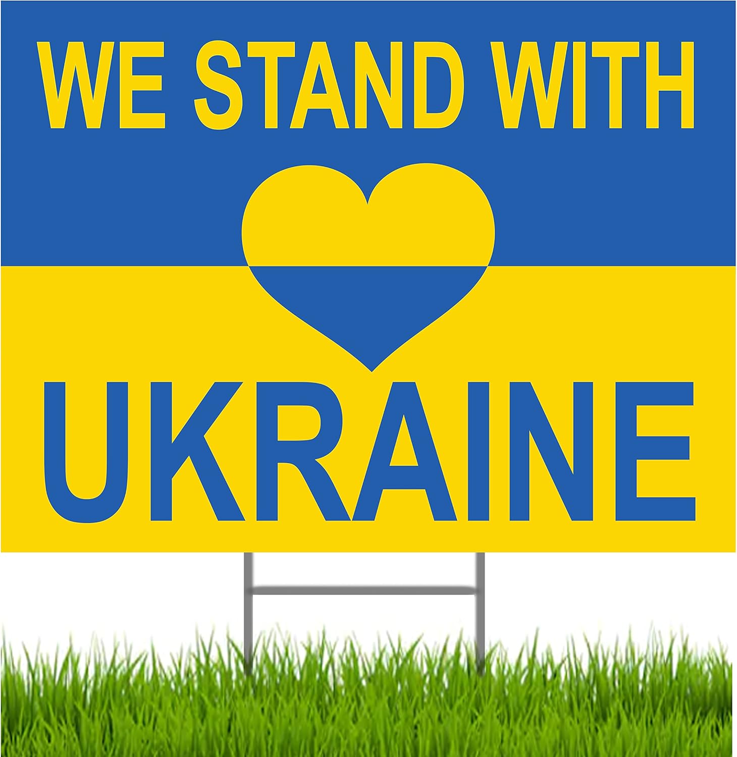 Amazon.com : Ukraine Yard Sign, 24"x18", We Stand With Ukraine, Double ...