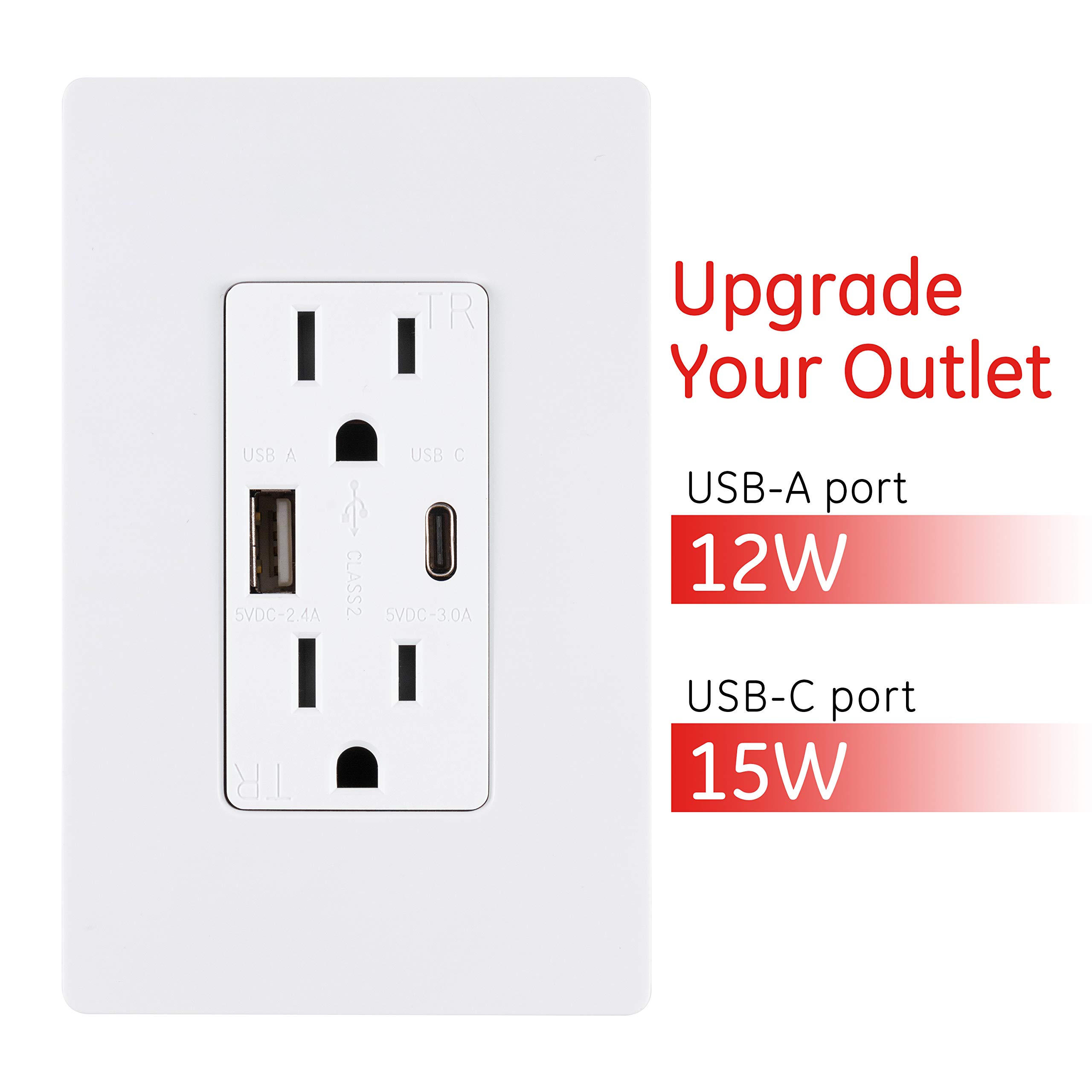 Snapklik.com : GE UltraPro USB-C And USB Outlet, Wall Receptacle, 2 ...