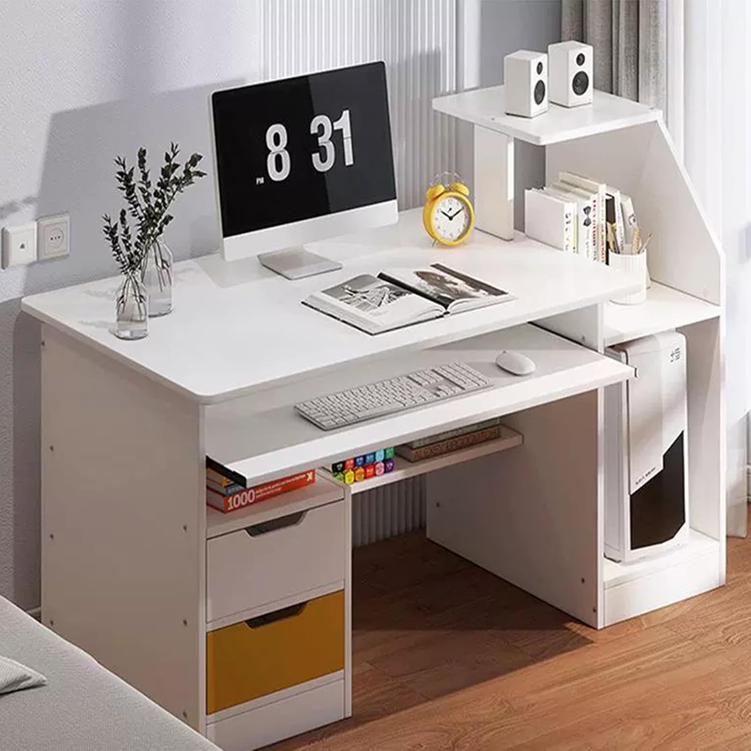 Amazon.com: Hesitroad Computer Desk with 2 Drawers and 3 Hutch Shelves ...