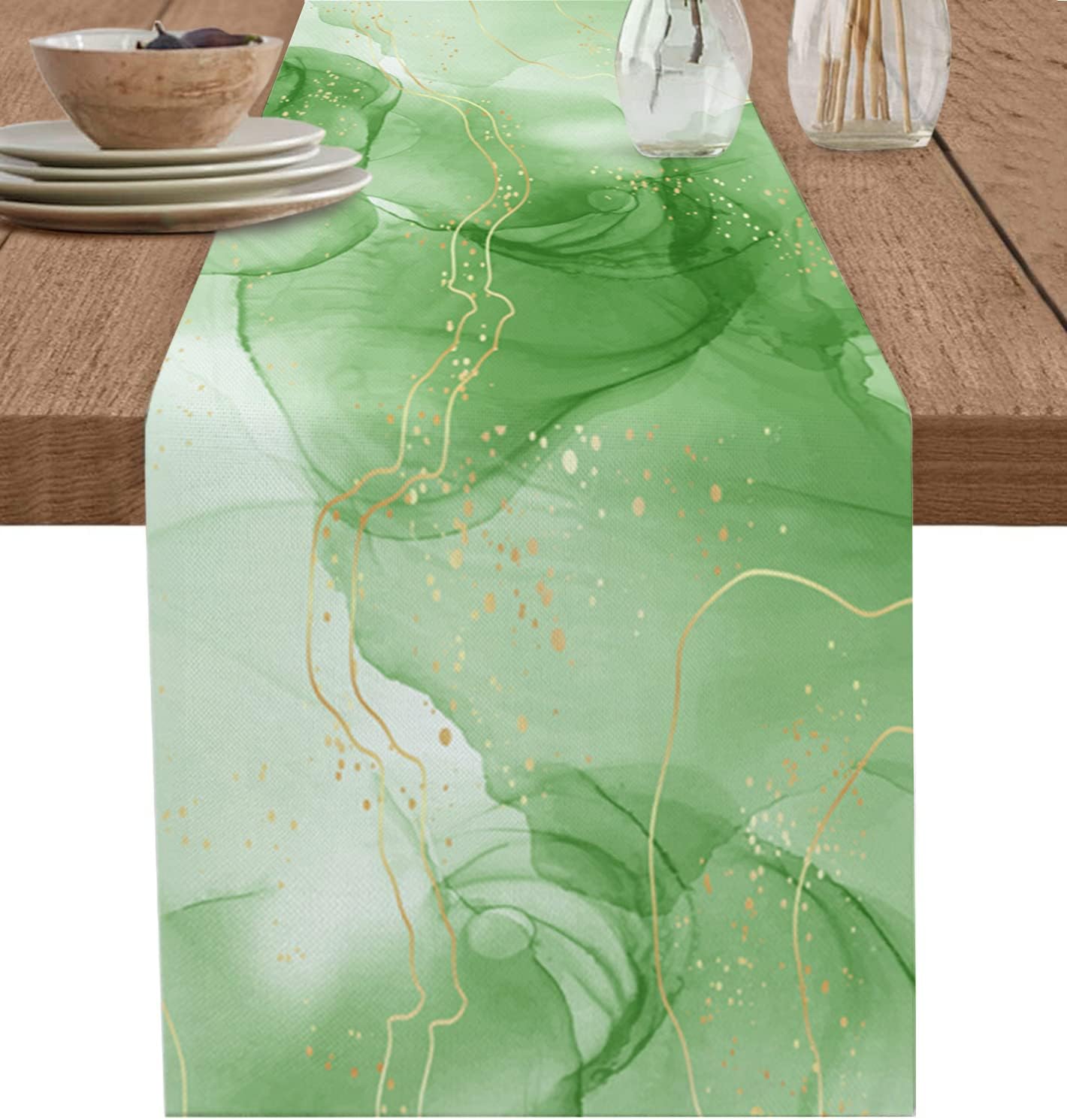 Amazon.com: Farmhouse Burlap Table Runner Marble Texture Golden Lines ...