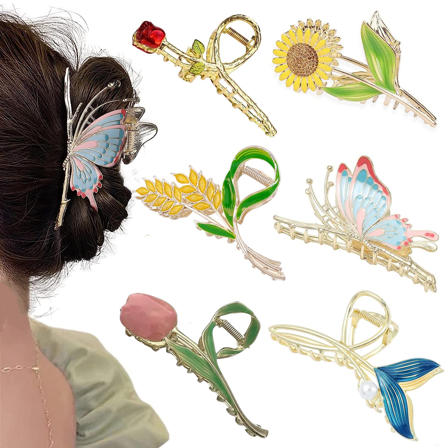 Amazon.com : Flower Metal Hair Claw Clips 6 Pcs Cute Large Tulip Hair ...