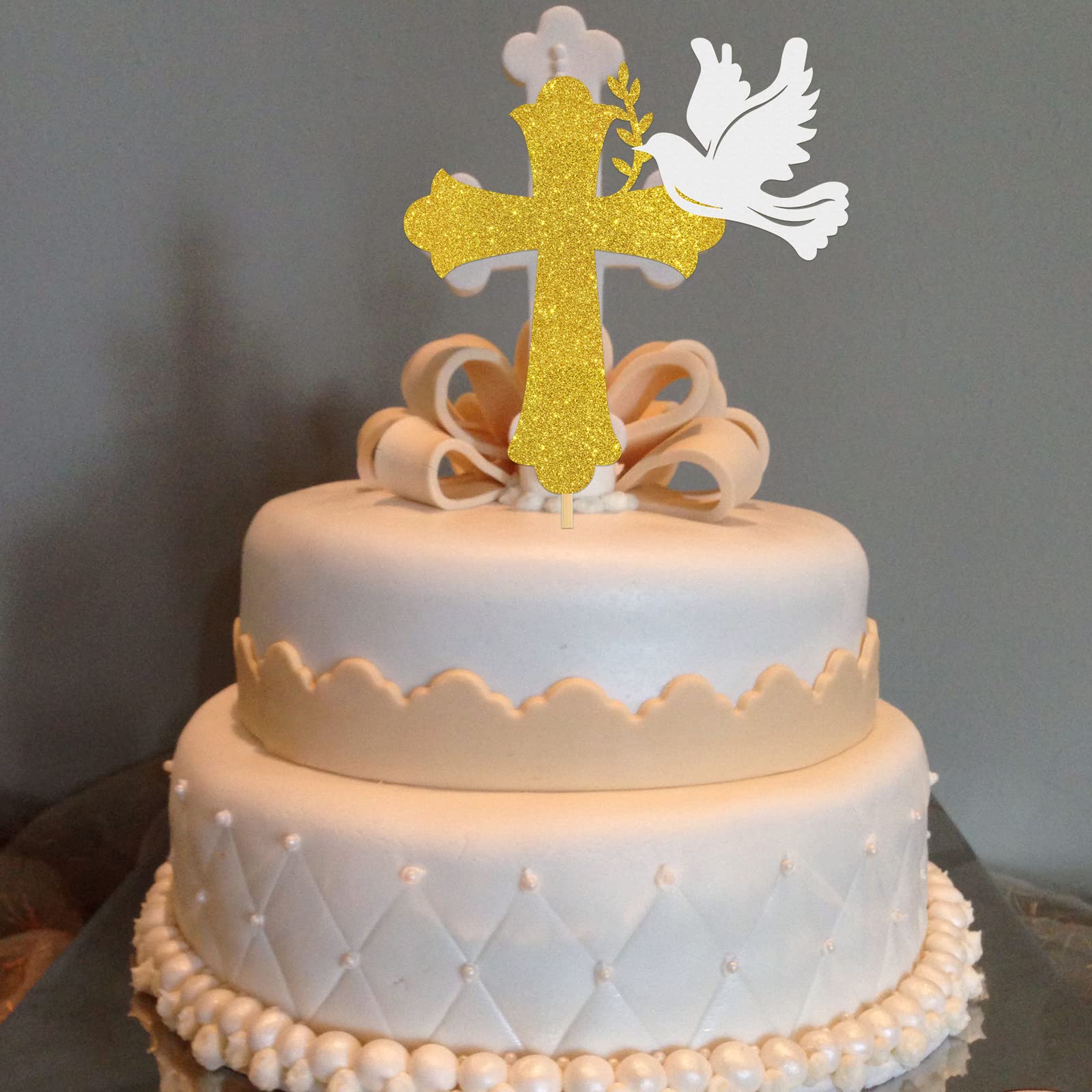 Snapklik.com : Gold Glitter Cross Cake Topper, Pigeon Cross Cake Decor ...