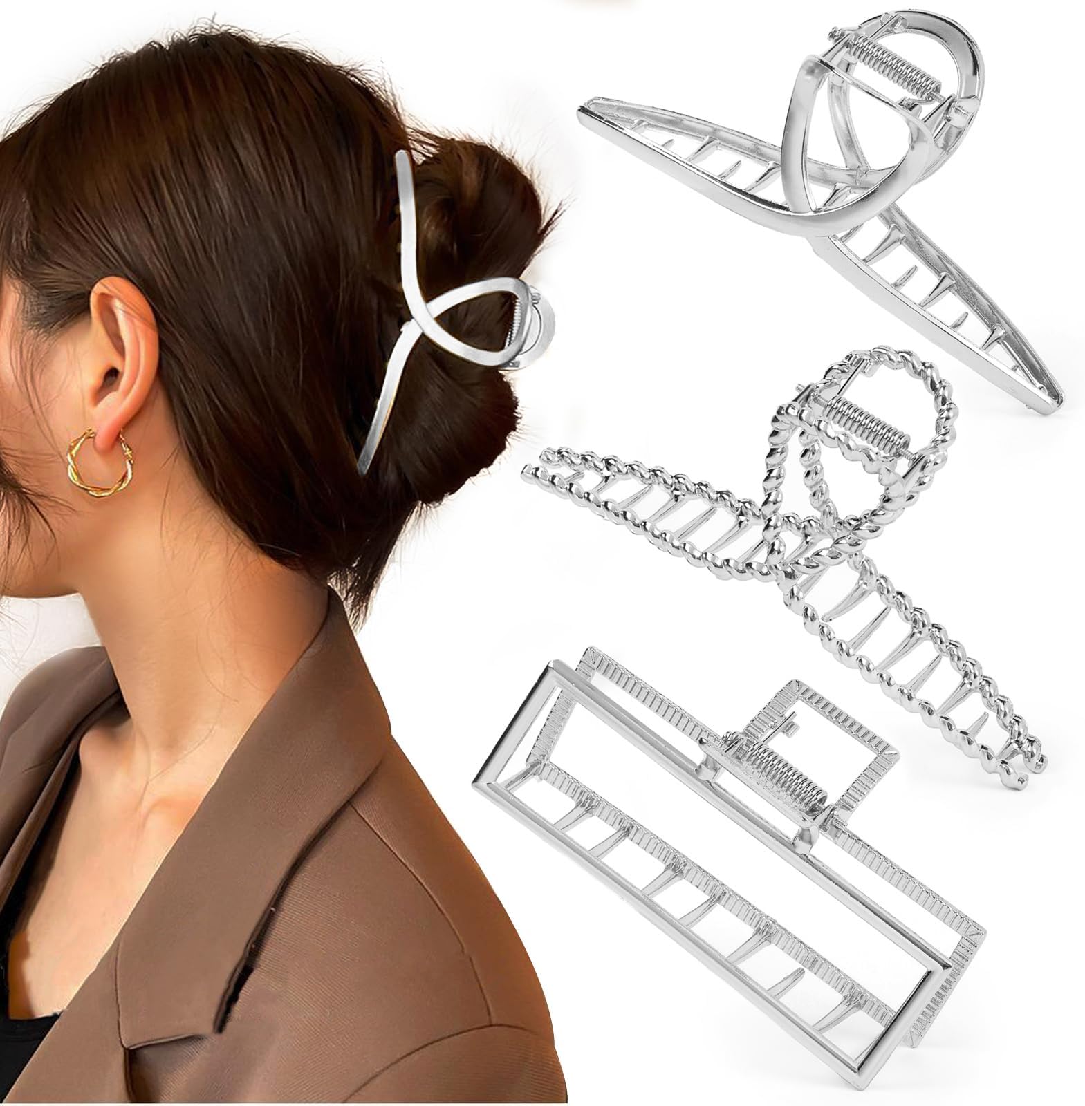 Amazon.com : Mehayi 3 PCS Metal Large Hair Claw Clips for Thick Heavy ...